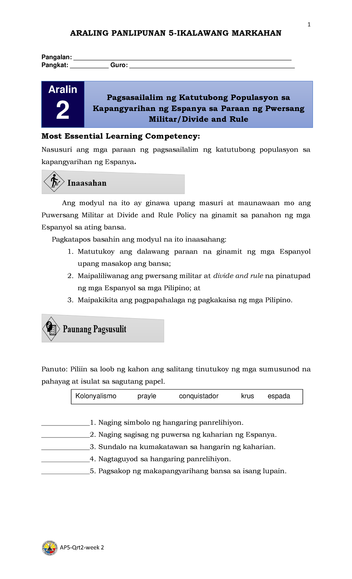 AP 5 Q2 Week 2 jaksjsgjahs shsiosmzbxhsb snskzjsbhsks x ...