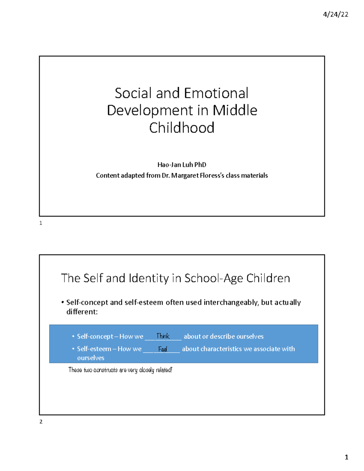 13. Social and emotional development in middle childhood Guided notes ...