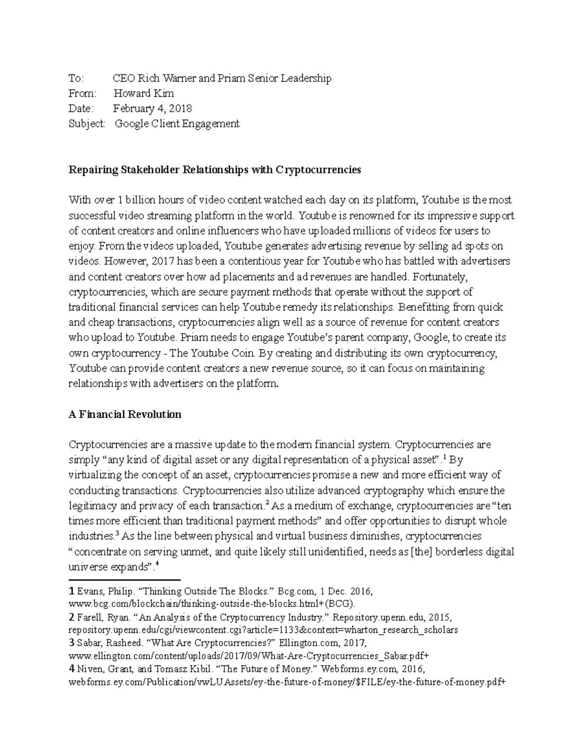 Trend Paper Final Draft - To: From: Date: Subject: CEO Rich Warner and ...