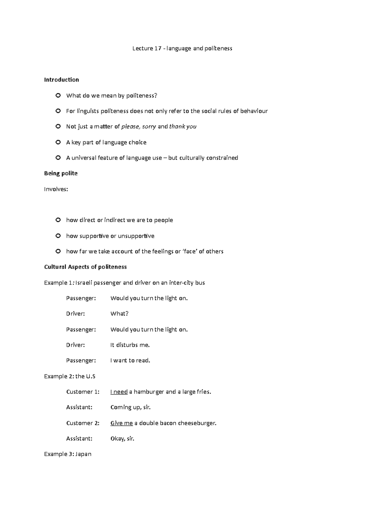Lecture 17 - langage and politeness - Lecture 17 - language and ...