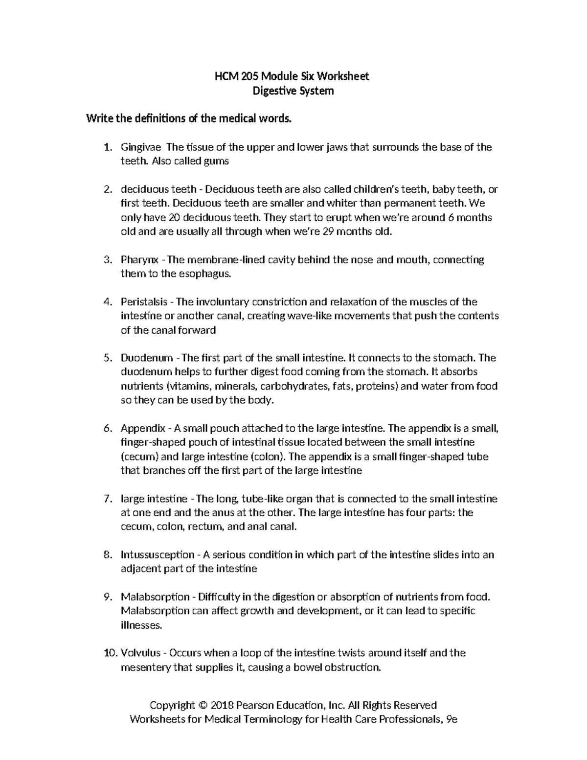 HCM 205 Module Six Worksheet - HCM 205 Module Six Worksheet Digestive ... HCM 205 Module Six Worksheet - HCM 205 Module Six Worksheet Digestive ...
