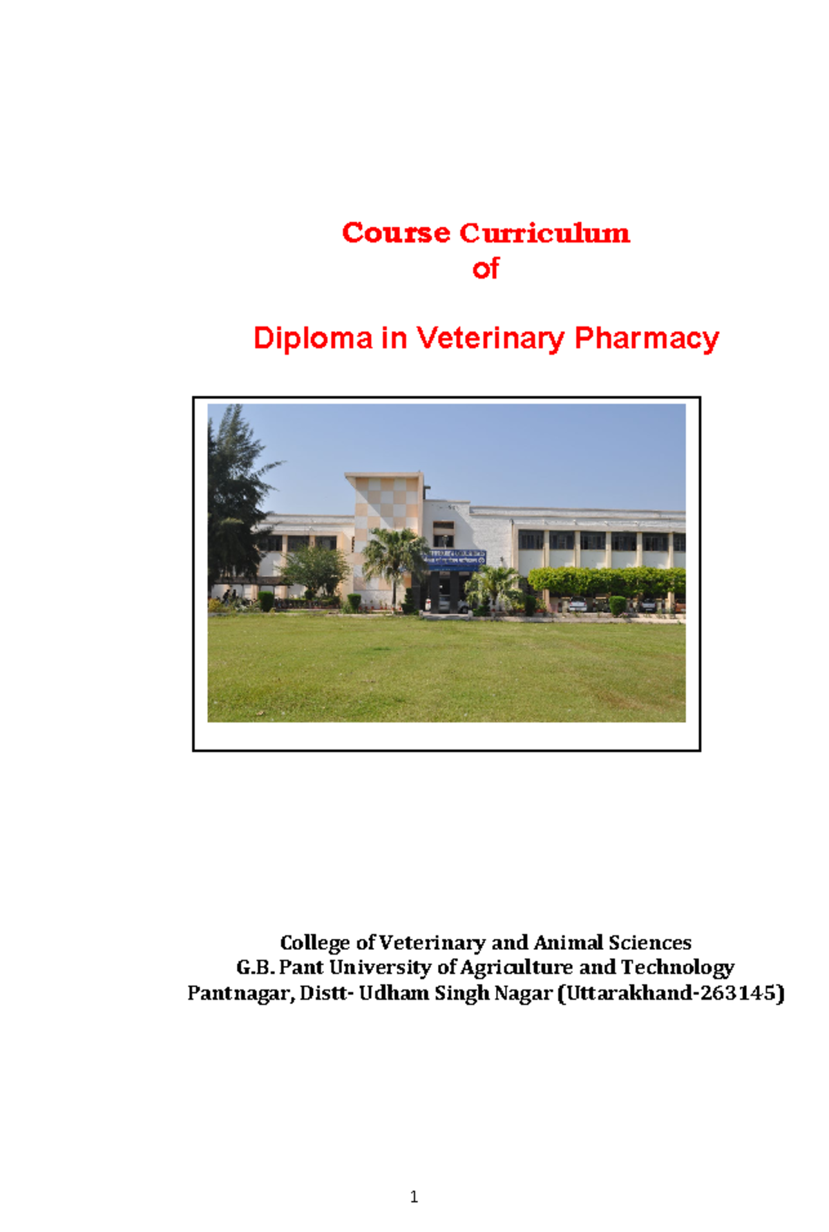 Course Syllabus Diploma in Vet - Course Curriculum of Diploma in ...