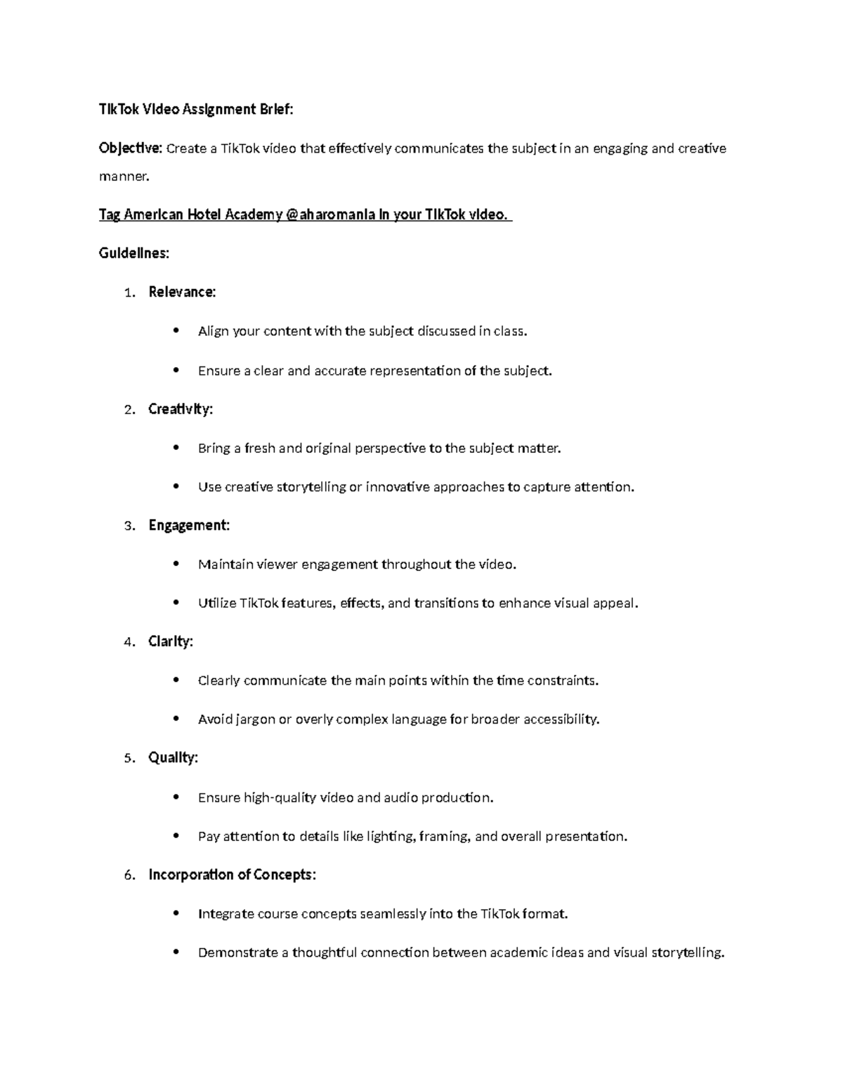Tik Tok Video Assignment Brief - TikTok Video Assignment Brief ...