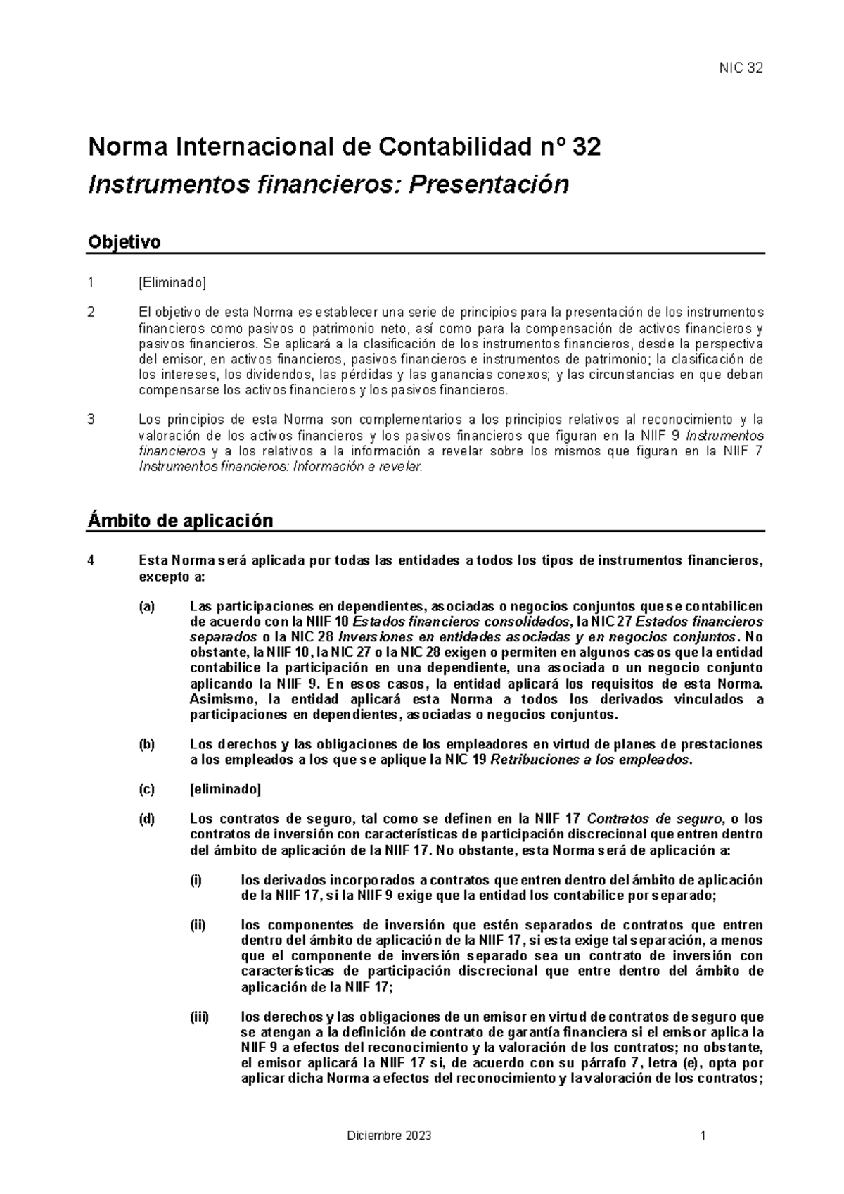 NIC 32.diciembre 23 - niif32 - Norma Internacional de Contabilidad nº ...