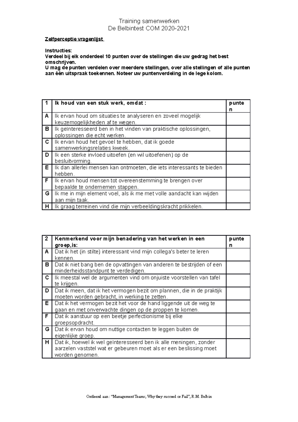Test-Belbin LTB-B8 - qqq - De Belbintest COM 2020- Zelfperceptie ...