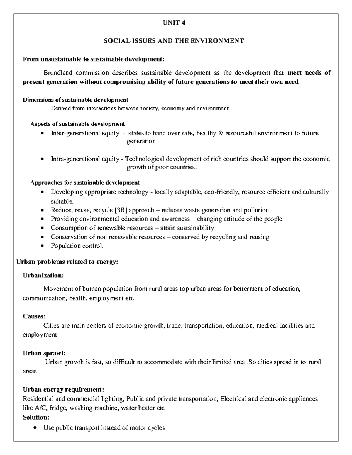 EVS-UNIT-4 - Social issues - UNIT 4 SOCIAL ISSUES AND THE ENVIRONMENT ...