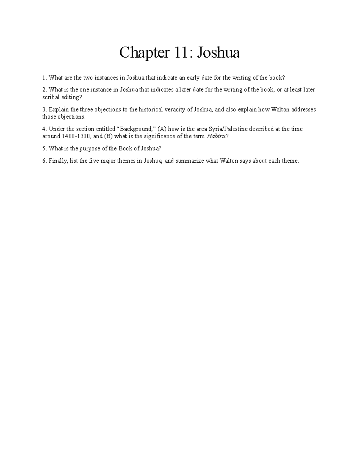 Chapter 11 Joshua Questions Chapter 11 Joshua What Are The Two