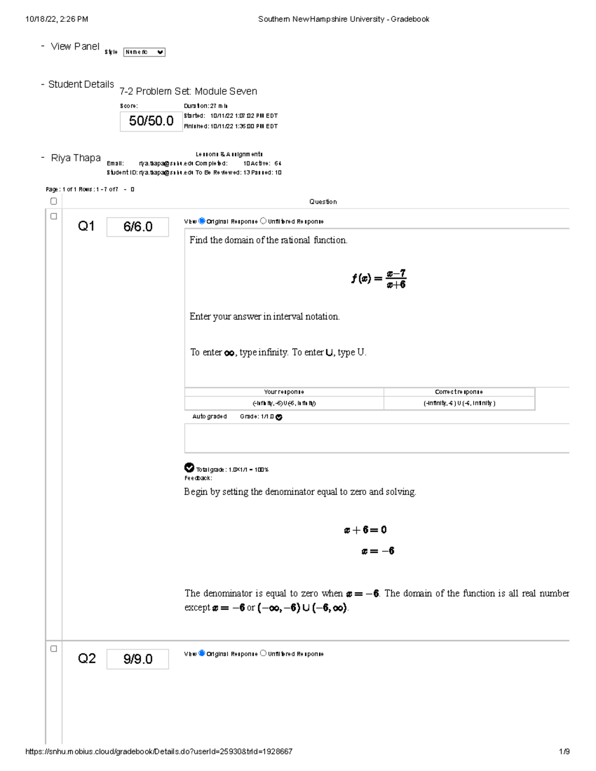 7-2 Problem Set - Page: 1 of 1 Rows: 1 - 7 of 7 - 0 Question Q1 6/6 ...