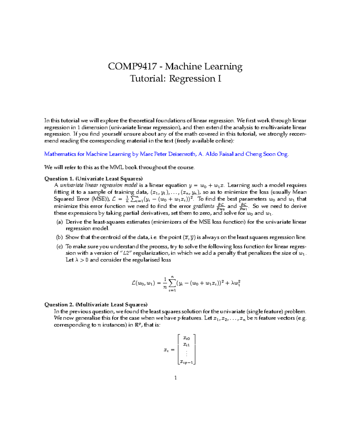 1 questions - 2023T2, week1 tutorial - COMP9417 - UNSW Sydney - Studocu