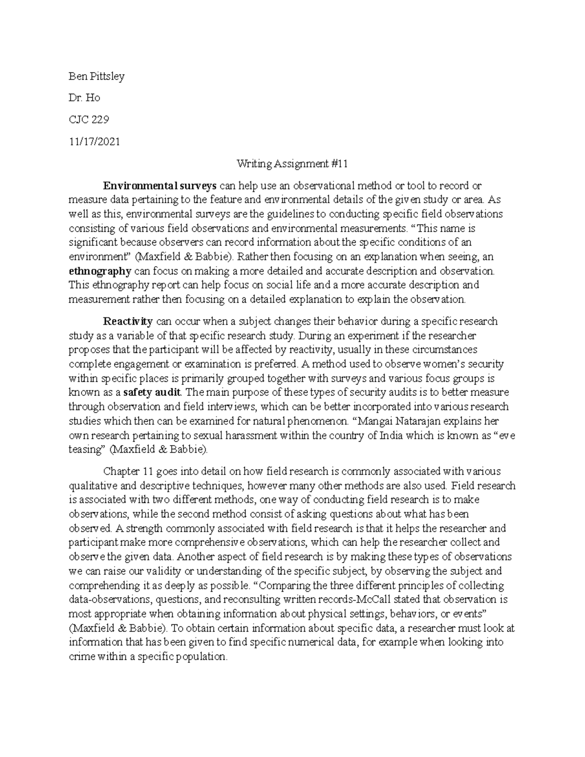 Writing assignment ^N11- Research Methods - Ben Pittsley Dr. Ho CJC 229 ...