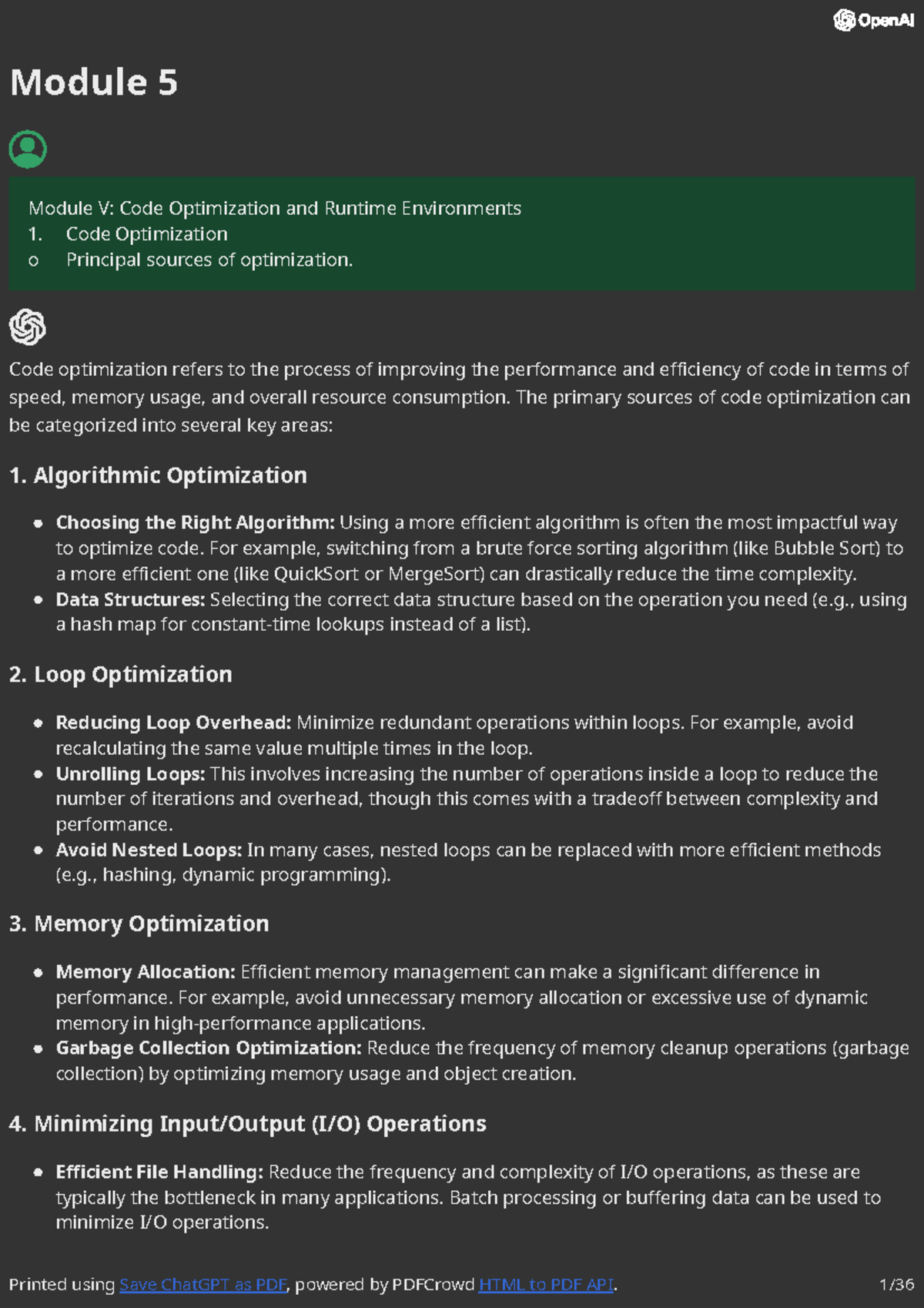 Module 5 - Module 5 Module V: Code Optimization and Runtime Environments 1. Code Optimization o ...