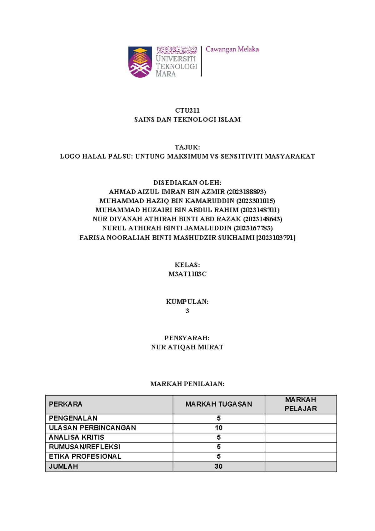 Group 3 Pemalsuan LOGO Halal CTU - CTU SAINS DAN TEKNOLOGI ISLAM TAJUK ...