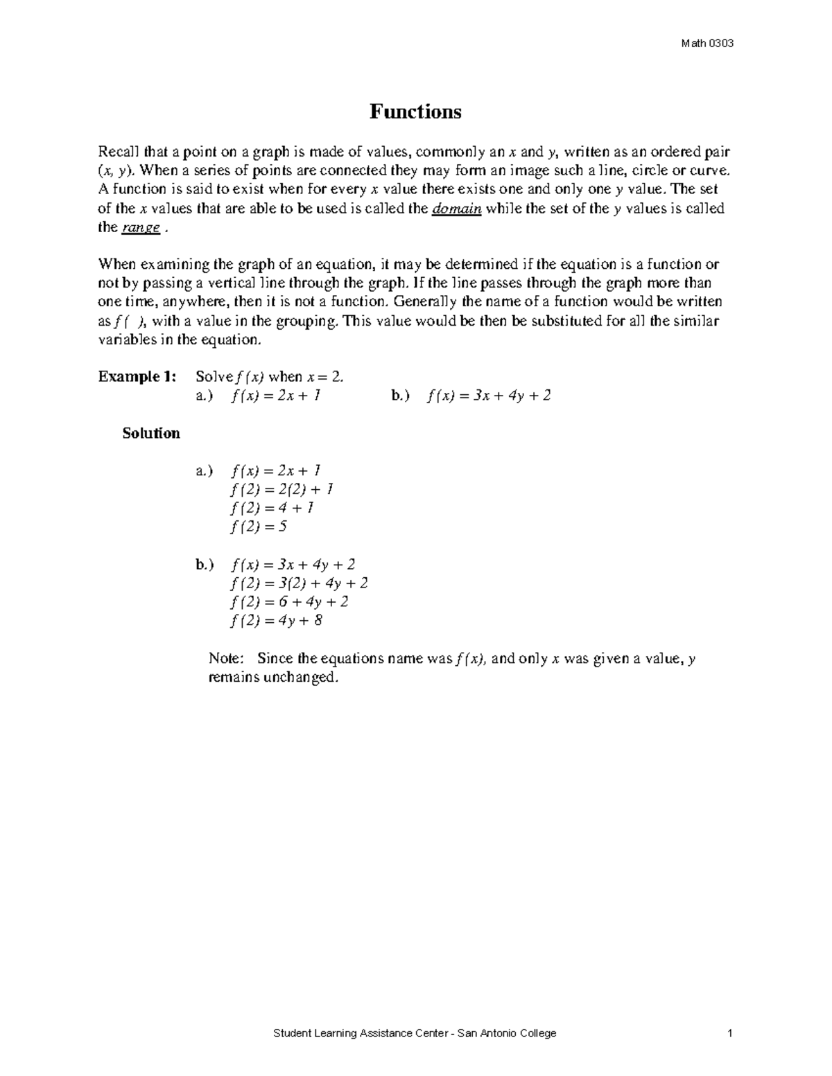 Math0303-functons - Good - Functions Recall that a point on a graph is ...