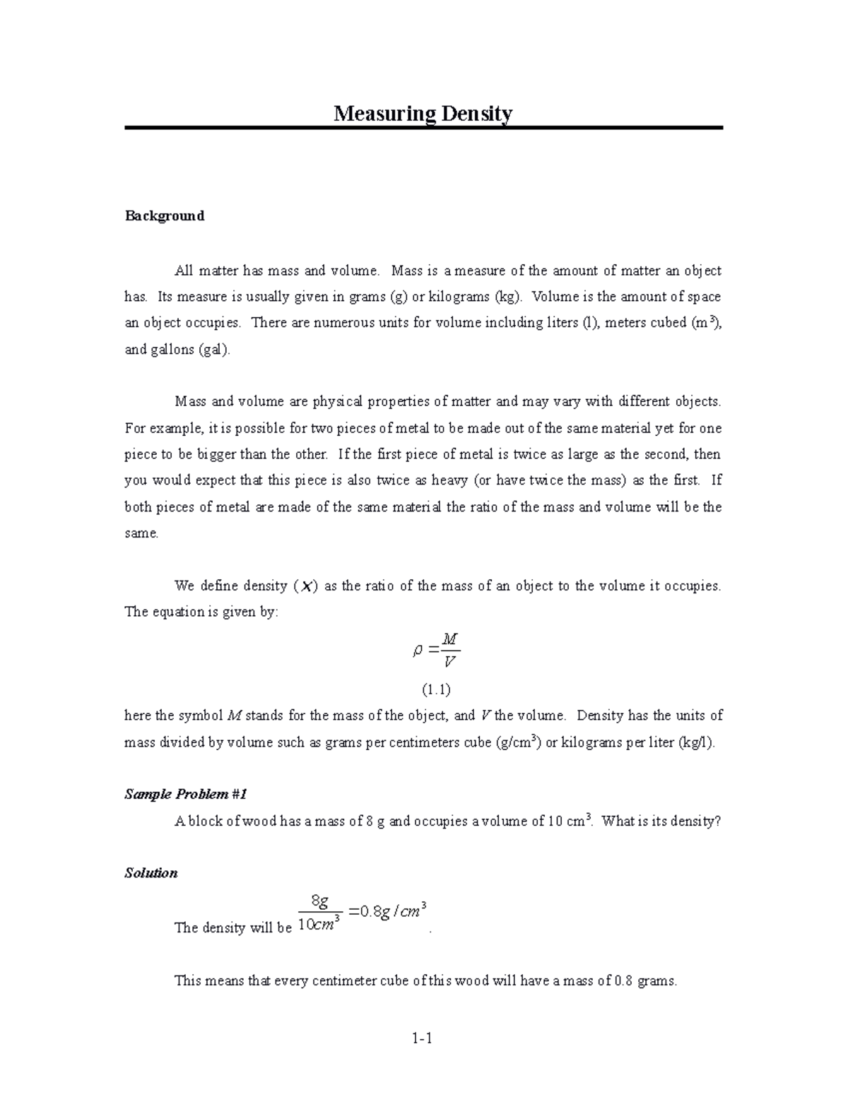 2a-density - none - Measuring Density Background All matter has mass ...