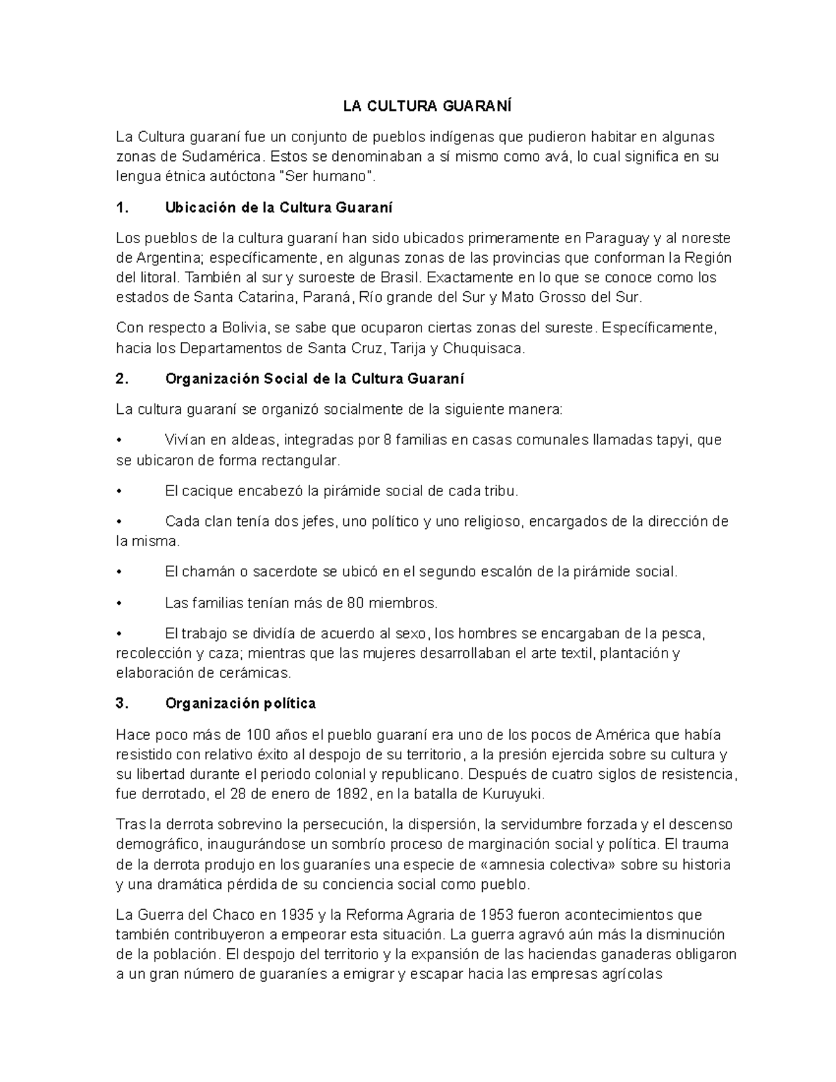 LA Cultura Guaraní - Bolivia - LA CULTURA GUARANÍ La Cultura guaraní ...