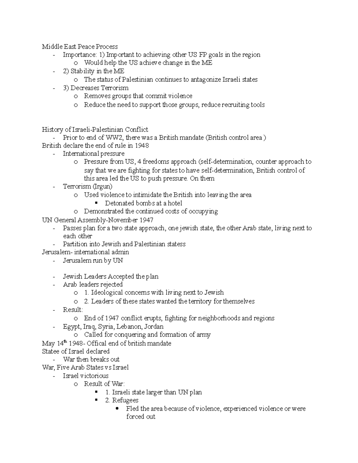Week 14- AFP (ME Peace) - Middle East Peace Process - Importance: 1 ...