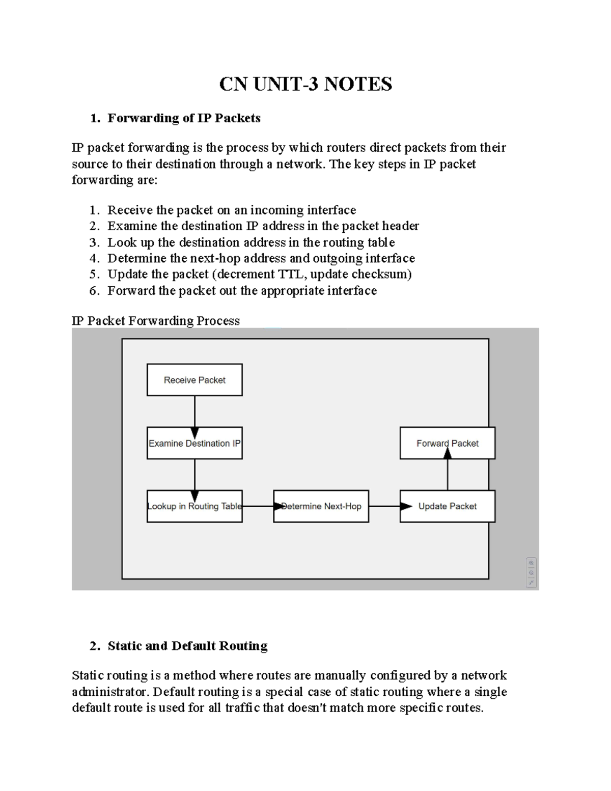 Unit - 3 (Short)(No Diagrams) - CN UNIT-3 NOTES 1. Forwarding of IP ...