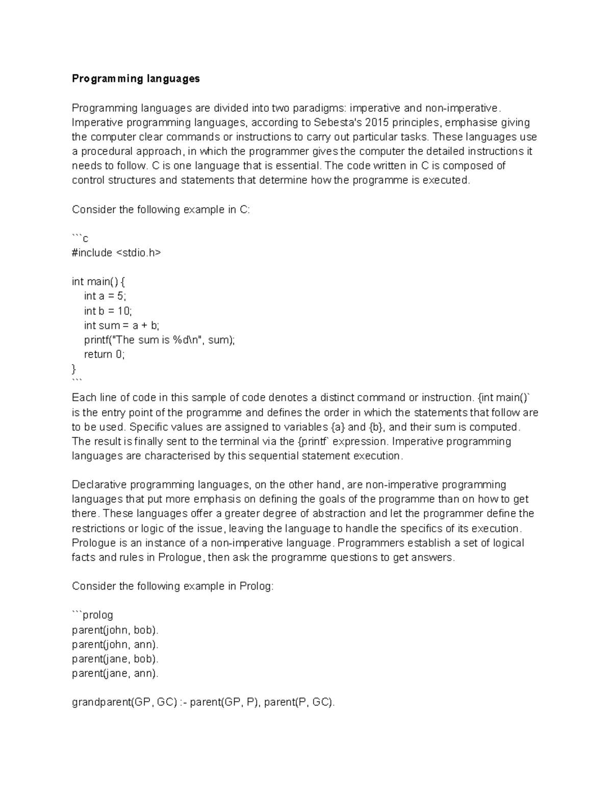 Comparative Programing Language- Discussion Unit 1 - Programming ...