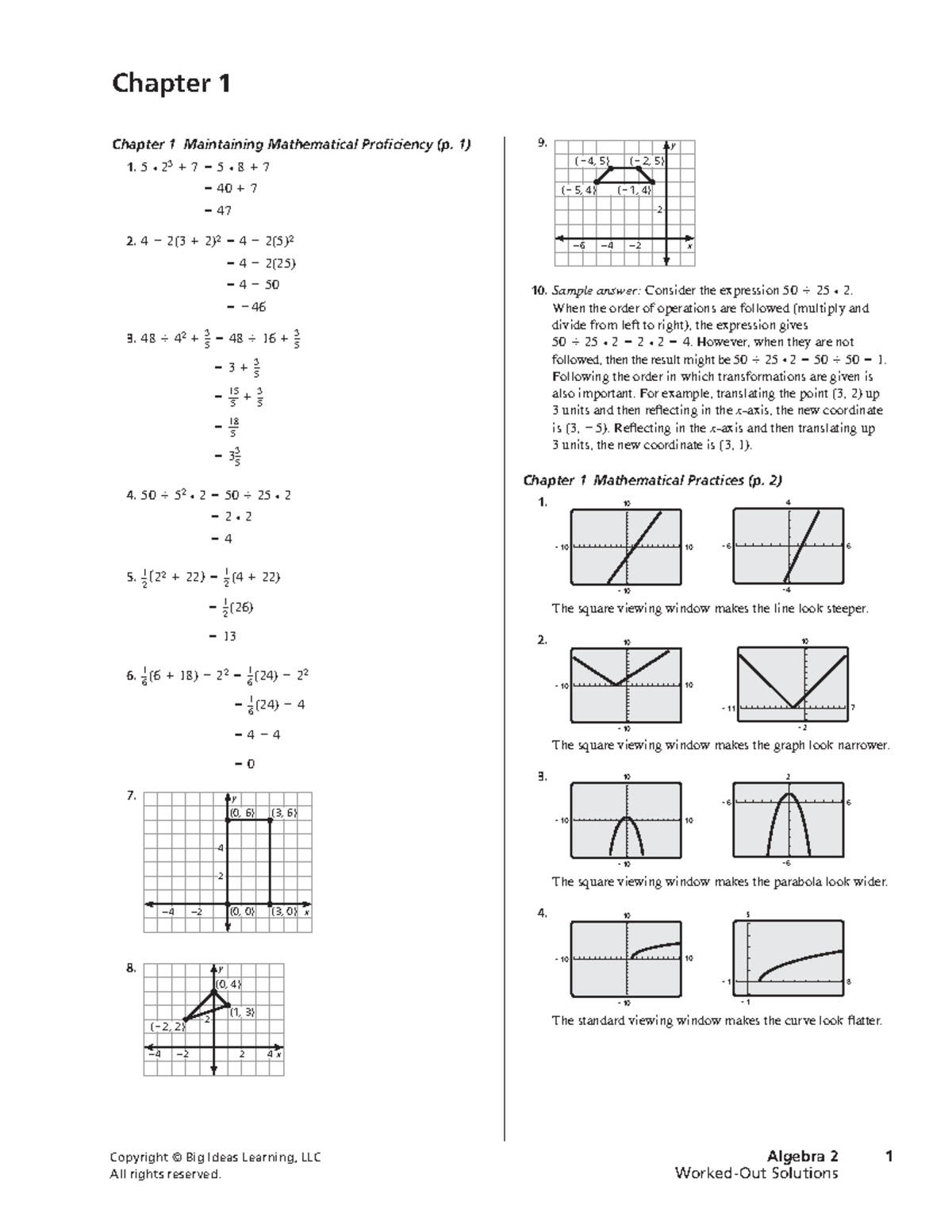 01 Linear Functions Solutions - Copyright © Big Ideas Learning, LLC ...