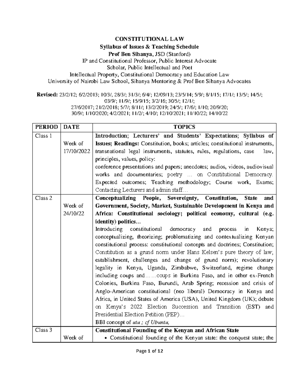 GPR 113 Constitutional Law Syllabus of Issues 2022 - CONSTITUTIONAL LAW ...