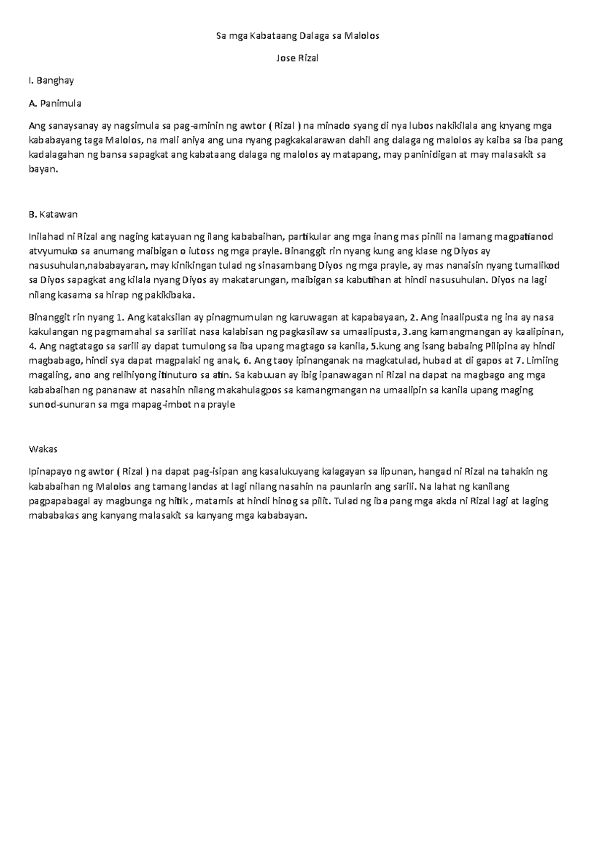 2 - Ang sanaysanay ay nagsimula sa pag-aminin ng awtor ( Rizal ) na ...