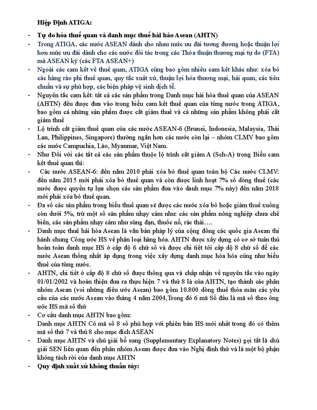 Atiga-ACIA - KINH TẾ - Hiệp Định ATIGA: Tự do hóa thuế quan và danh mục ...