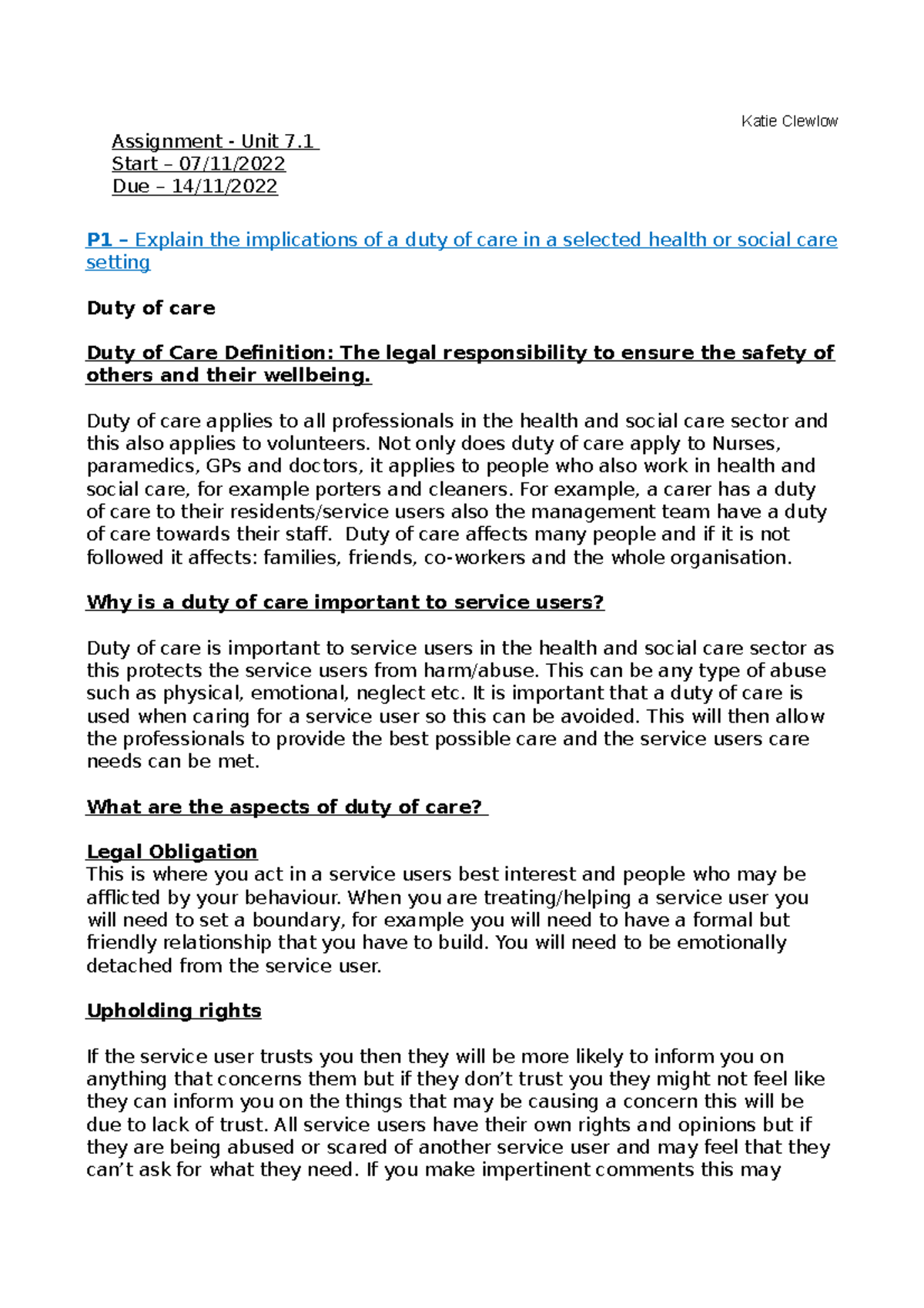 Assignment Unit 7 Merit And Distinction Katie Clewlow Assignment Unit 7 Start 0711