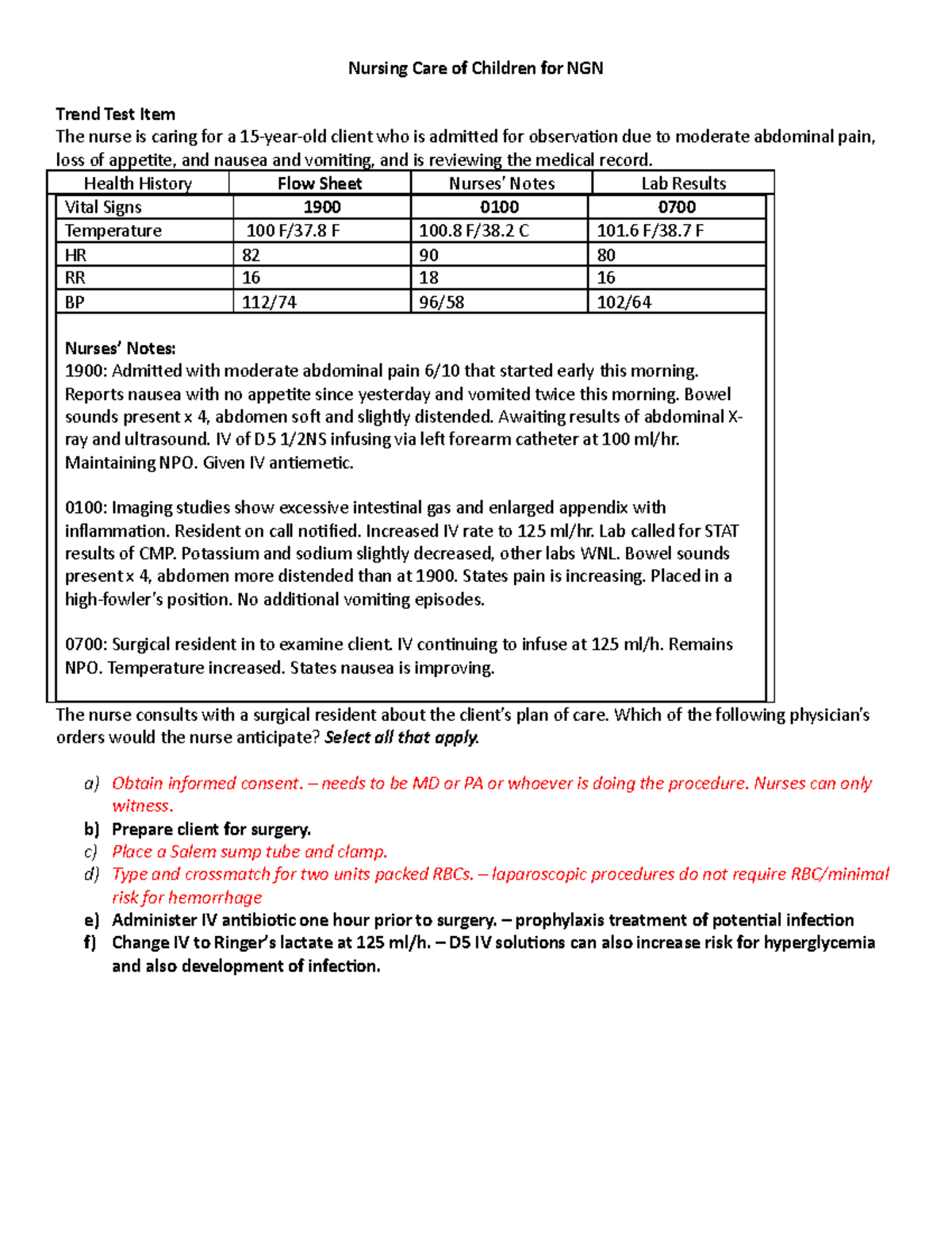 NCC - NGN - in-class assignment on pediatric subject - Nursing Care of ...