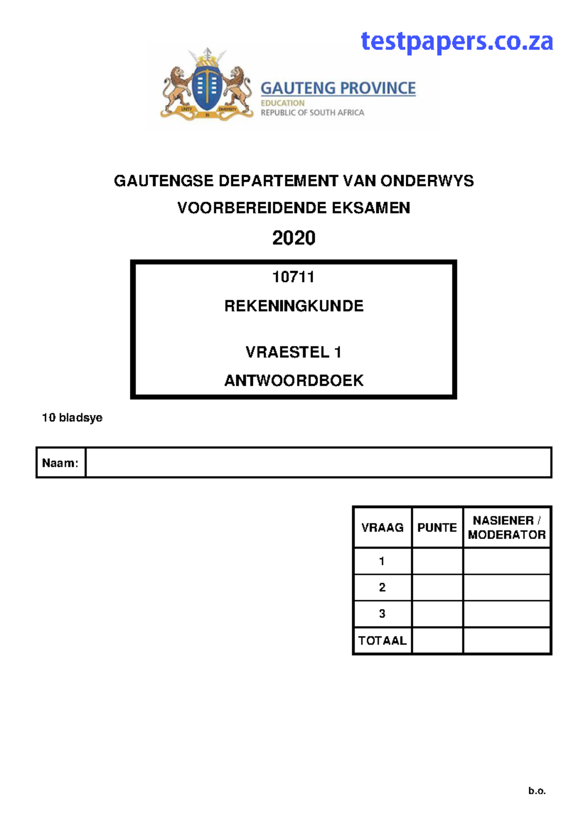 Grade 12 NSC Accounting P1 (Afrikaans) 2020 Preparatory Answer Book ...