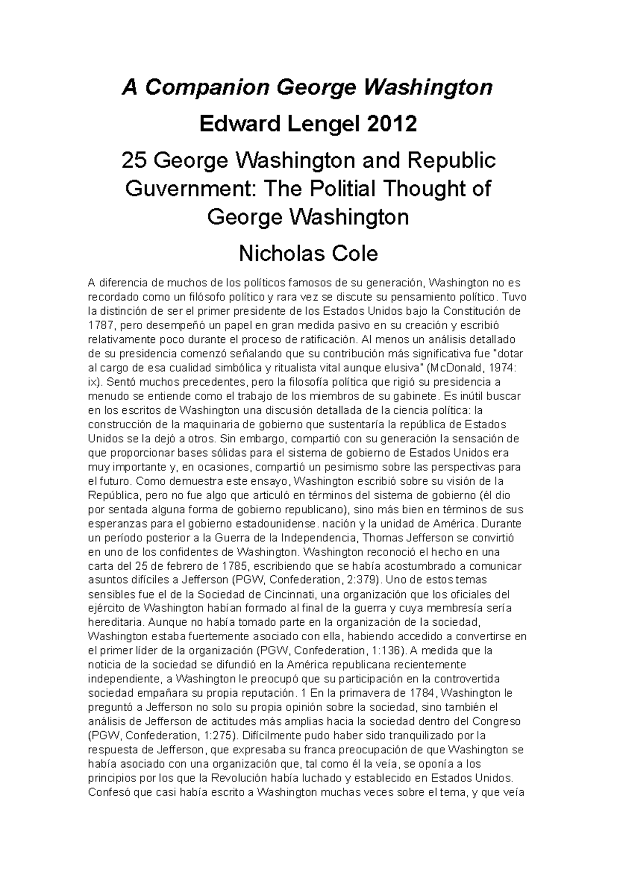 Washington - A Companion George Washington Edward Lengel 2012 25 George ...