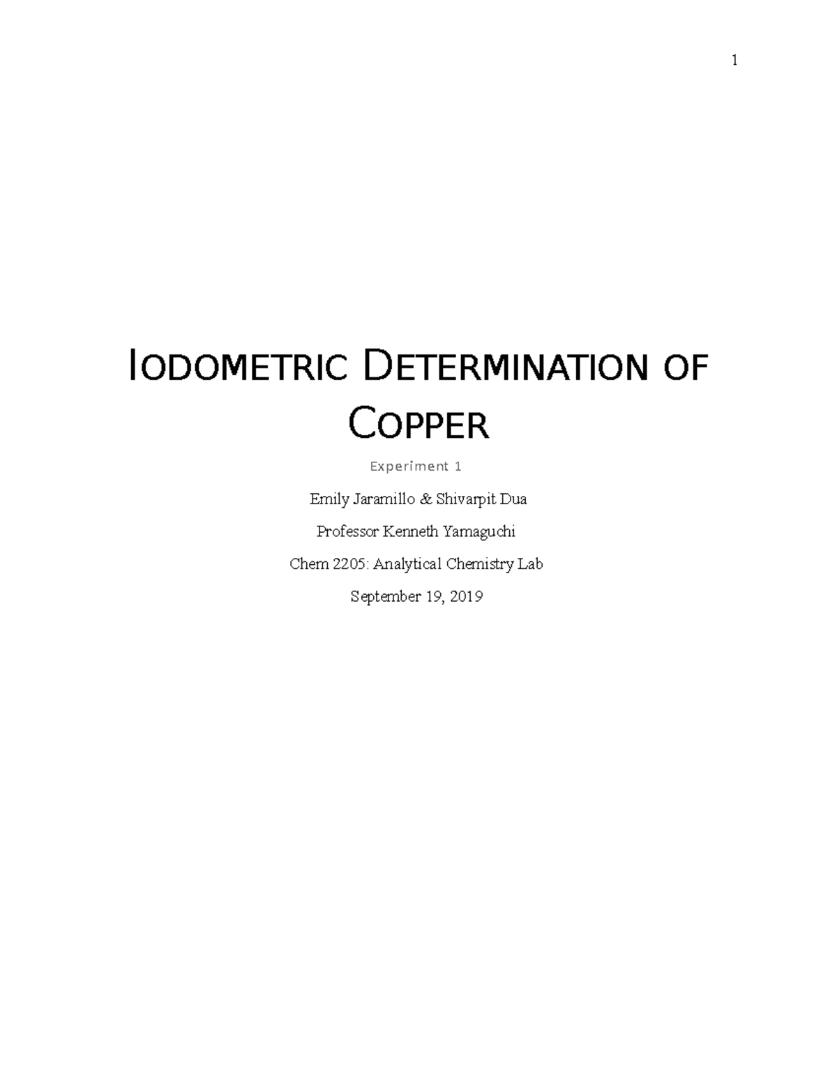 Iodometric Determination of Copper - IODOMETRIC DETERMINATION OF COPPER ...
