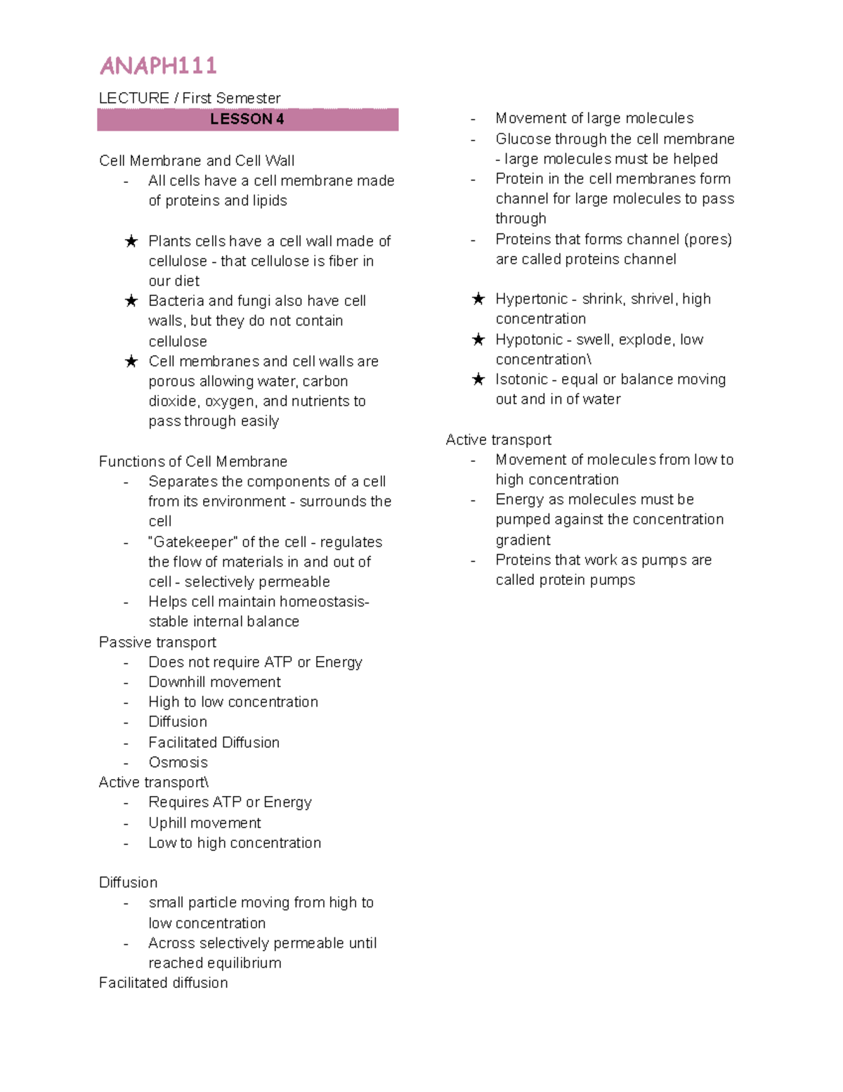 Anaph 111-Lesson 4 - Prelims - ANAPH LECTURE / First Semester LESSON 4 ...