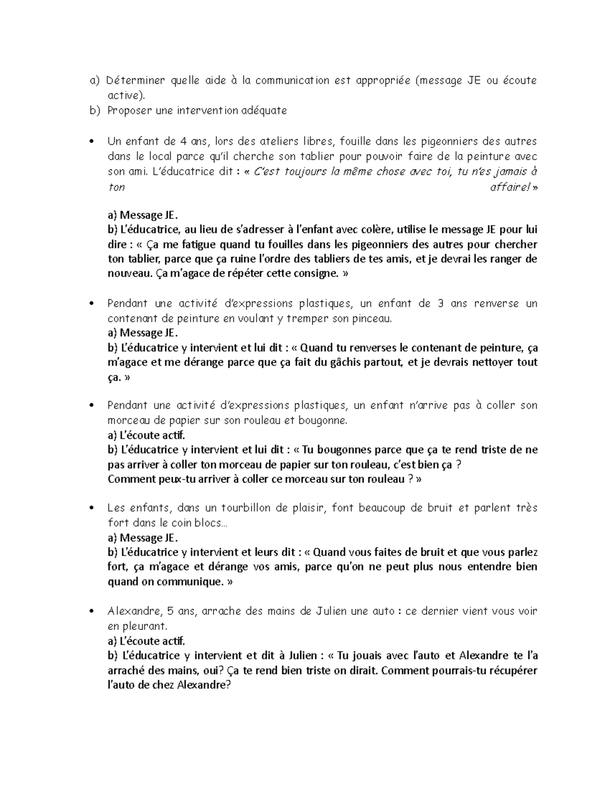 questions de communication - a) Déterminer quelle aide à la ...