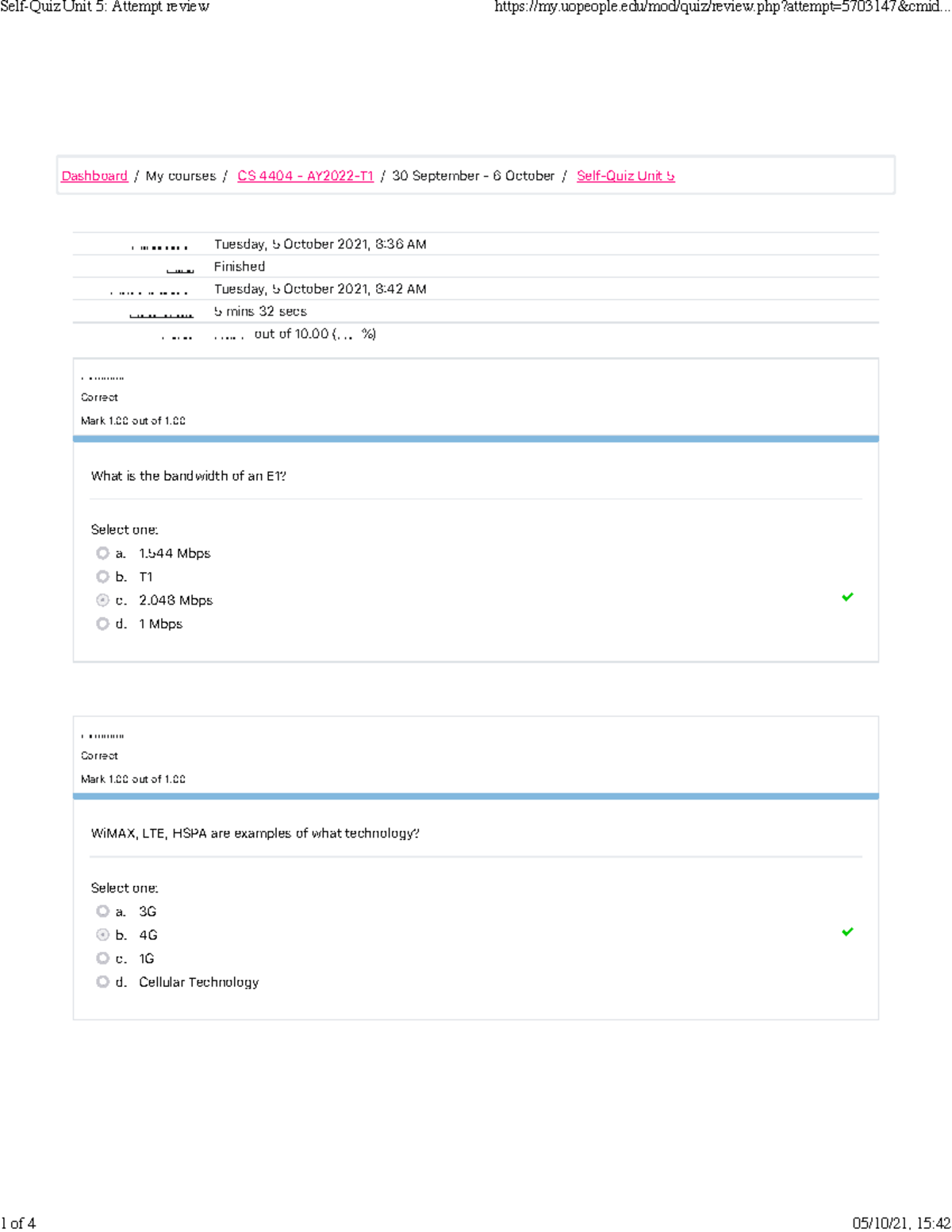 CS 4404 Self-Quiz Unit 5 Attempt review - !"#$"%& ' Tuesday, 5 October 2021, 8536 AM - Studocu