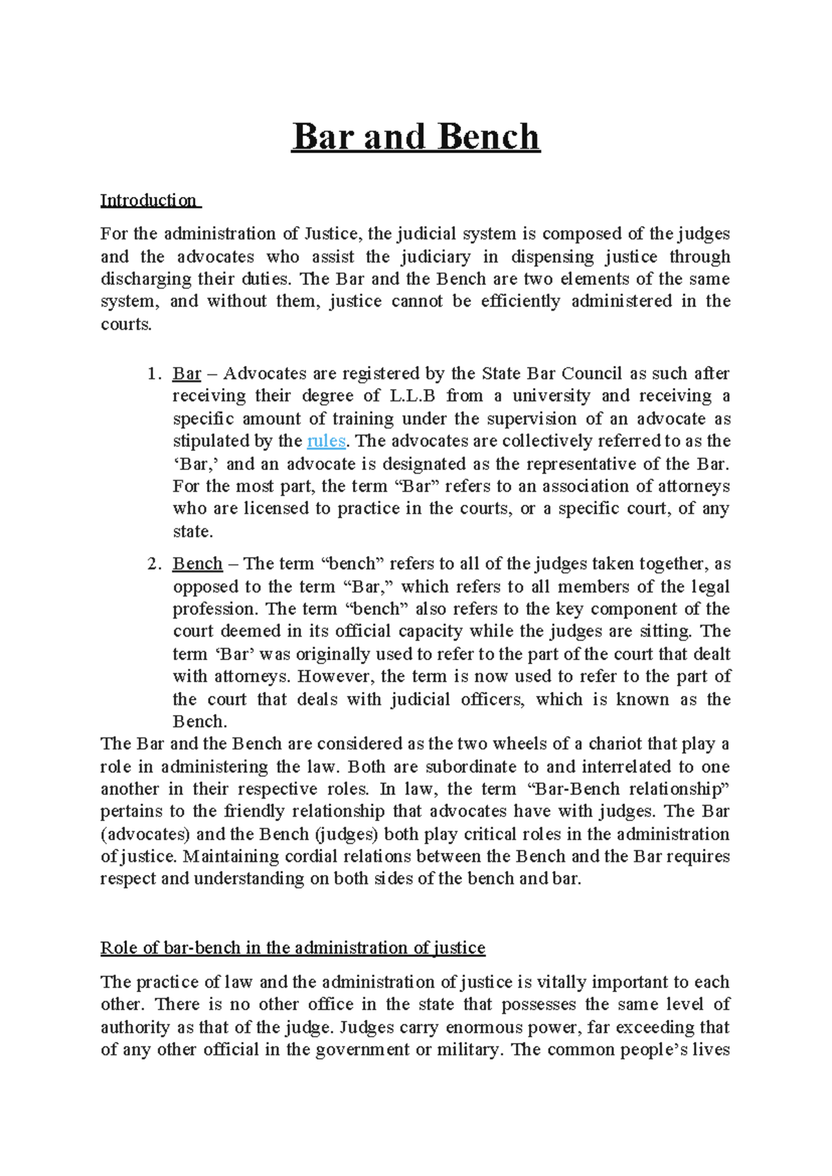 Bar and Bench - Bar and Bench Introduction For the administration of ...