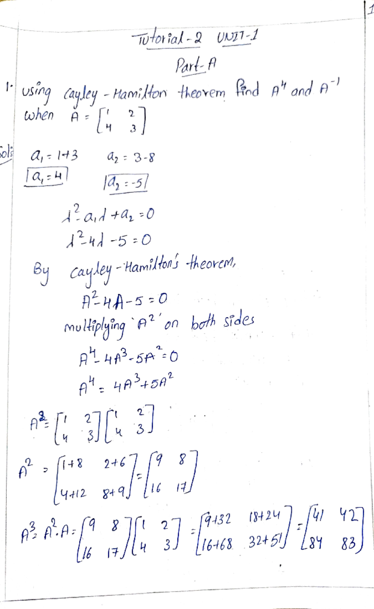 Matrices Tutorial 2 - "Using layley - HamiHon heovem fd a' ond A twhen AA= a, 1+ |a, :H 2 2 9 3 ...