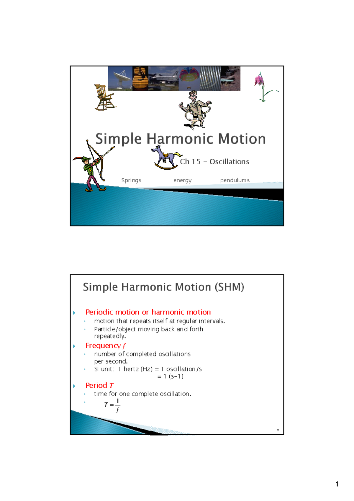 Ch 15 - Oscillations Click UP - Ch 15 - Oscillations Springs energy pendulums Periodic motion or ...