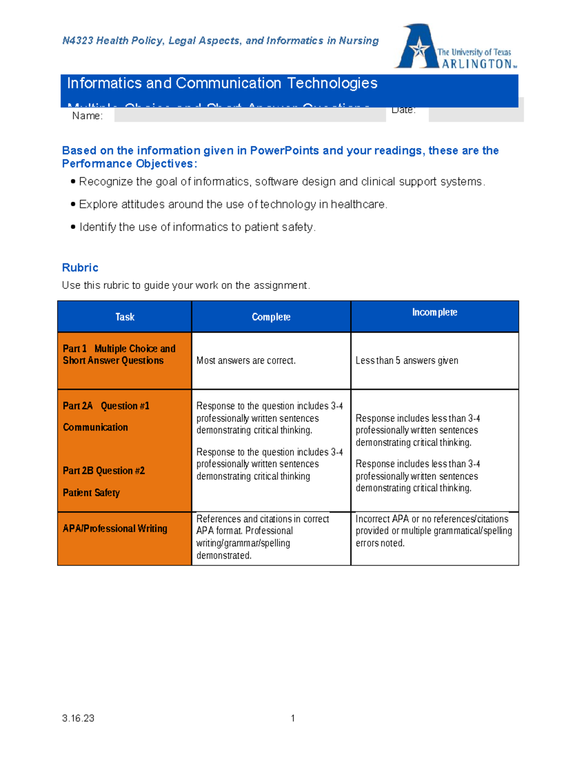 Policy Informatics Assignment - Name: Date: Based on the information ...