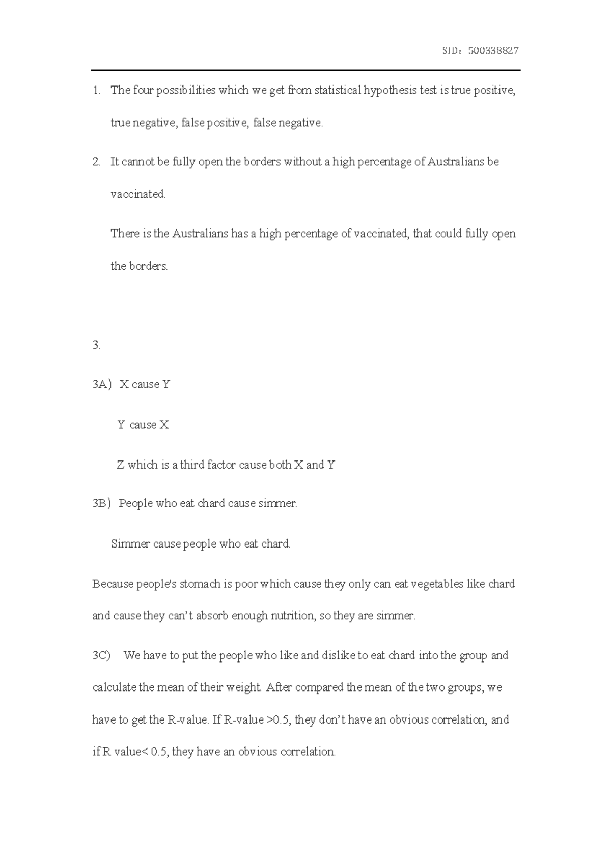 Assignment 2 - The four possibilities which we get from statistical ...