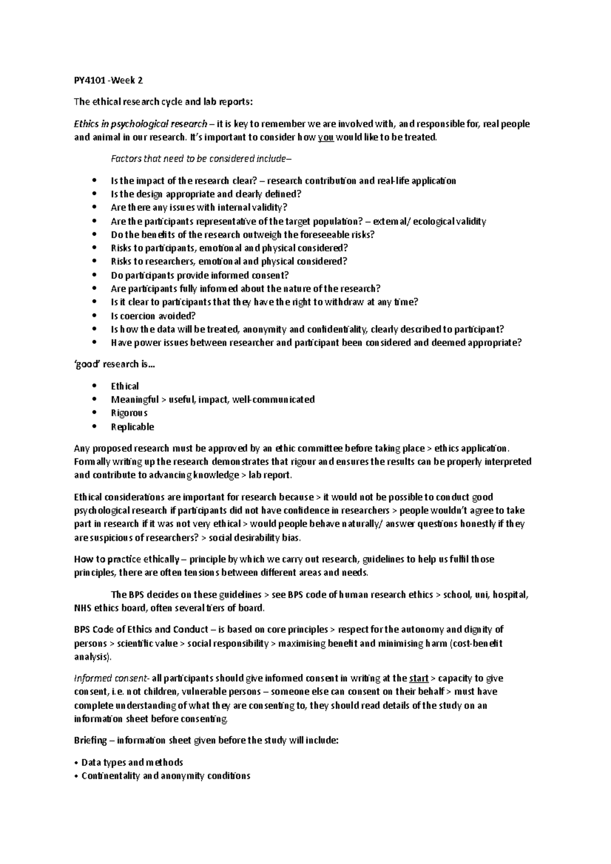 Ethical research cycle and lab reports - PY4101 -Week 2 The ethical ...