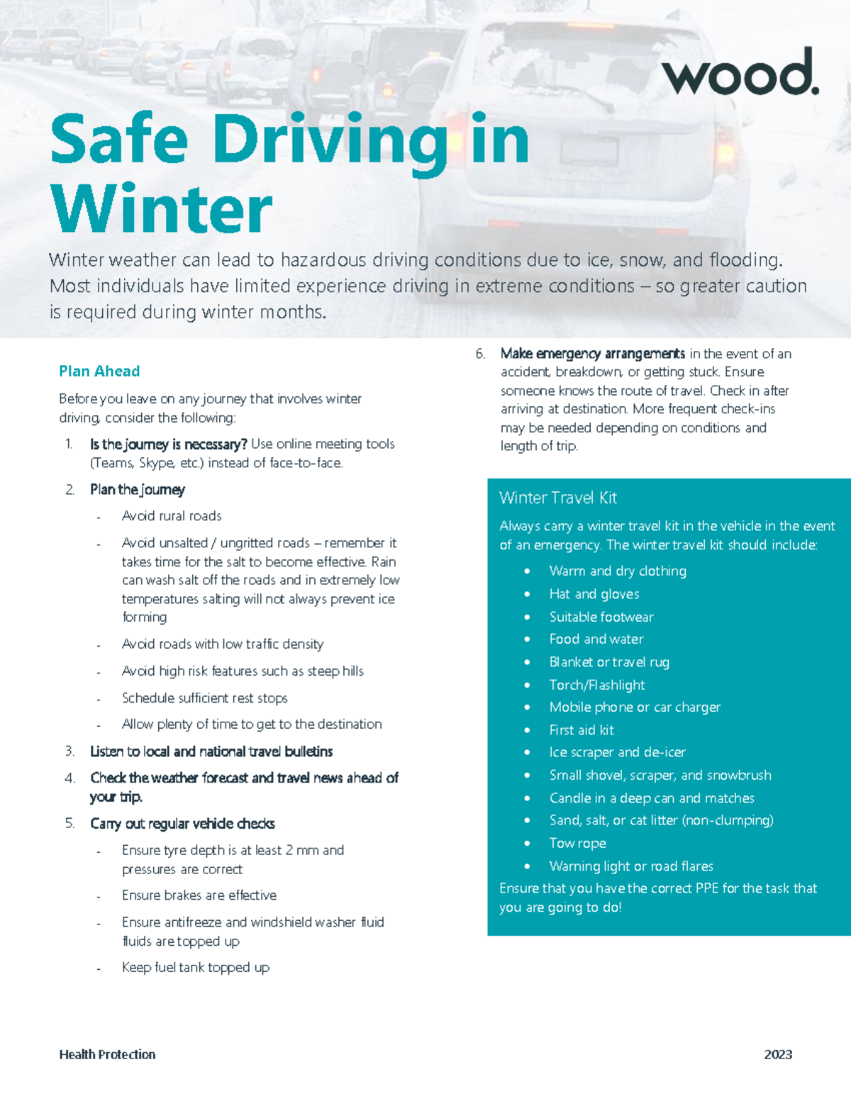 Safe Driving in Winter Fact Sheet - Health Protection 2023 Plan Ahead ...