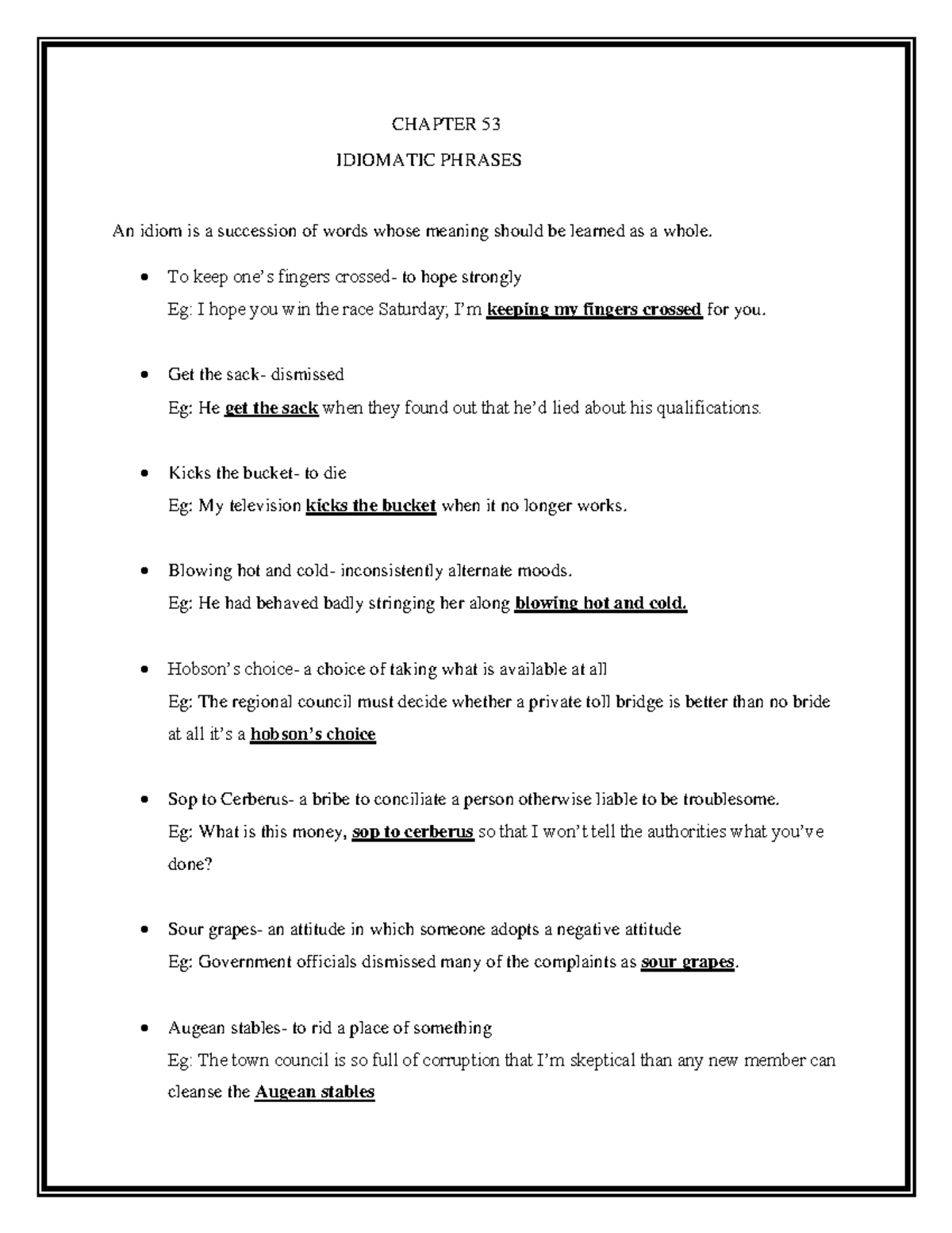 Chapter 53- Idiomatic Phrases - CHAPTER 53 IDIOMATIC PHRASES An idiom ...