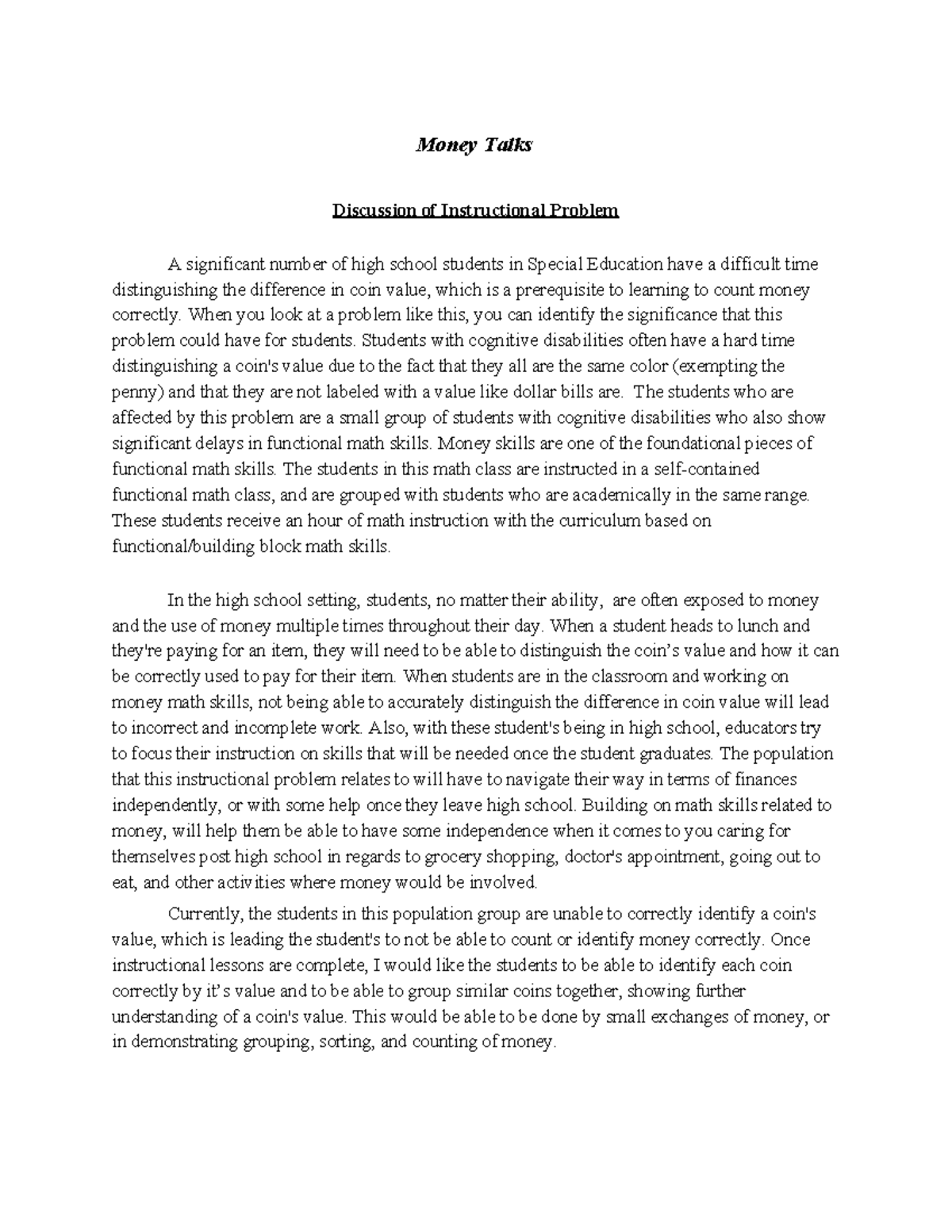 Money Talks - Math lesson plan for students with disabilities - Money ...