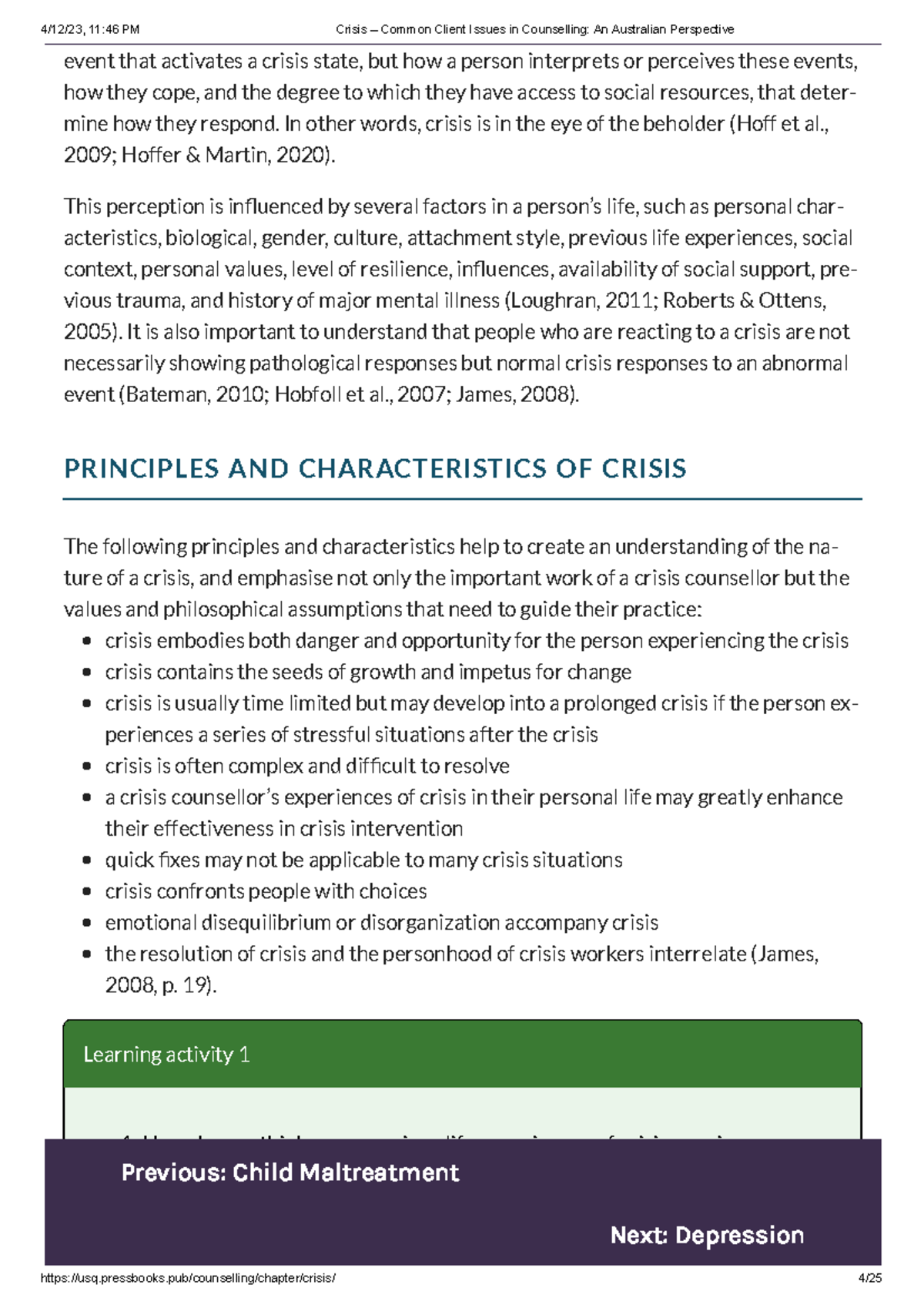 Counselling Psych - 4/12/23, 11:46 PM Crisis – Common Client Issues in ...