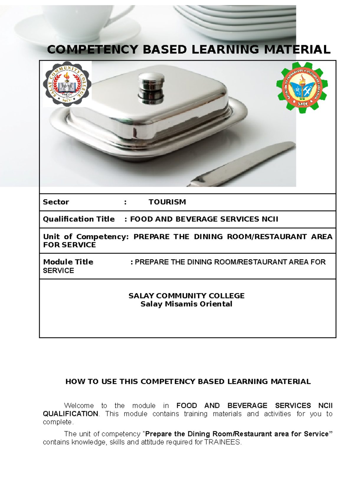 Jane-Nicole-CBLM - CBLM - COMPETENCY BASED LEARNING MATERIAL Sector : TOURISM Qualification ...