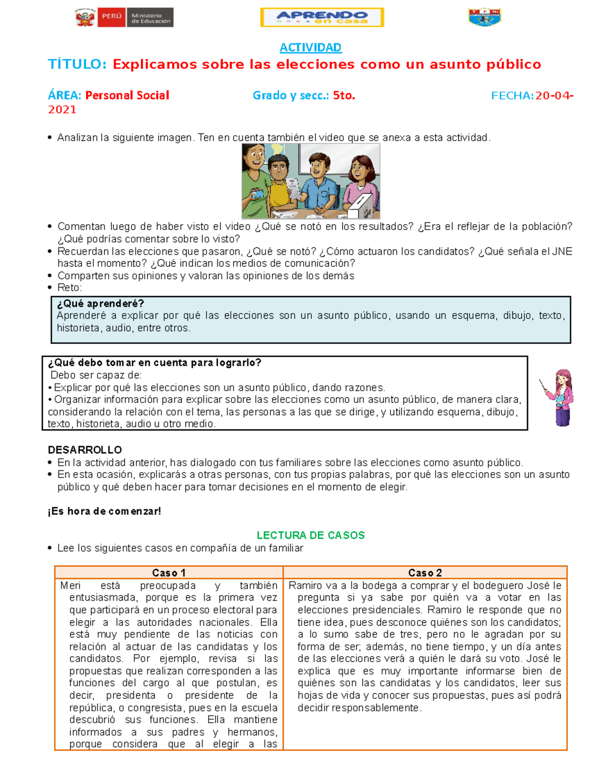 Actividad - clase - ACTIVIDAD TÍTULO: Explicamos sobre las elecciones ...