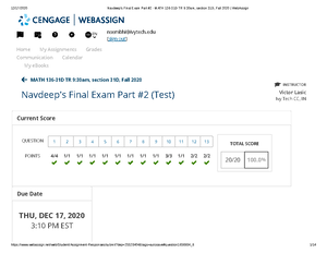 Navdeep's Test #3 - MATH 136-31D TR 9 30am, section 31D, Fall 2020 Web ...
