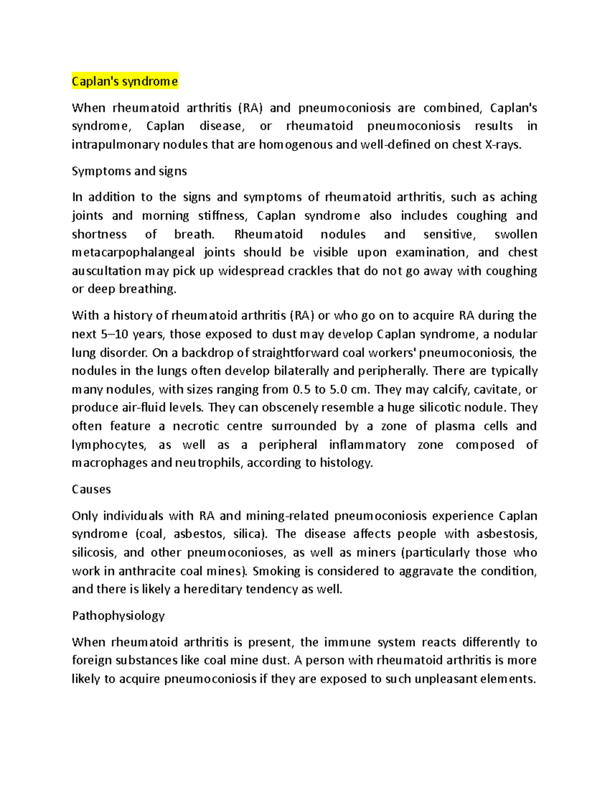 Caplan's disease - Symptoms and signs In addition to the signs and ...