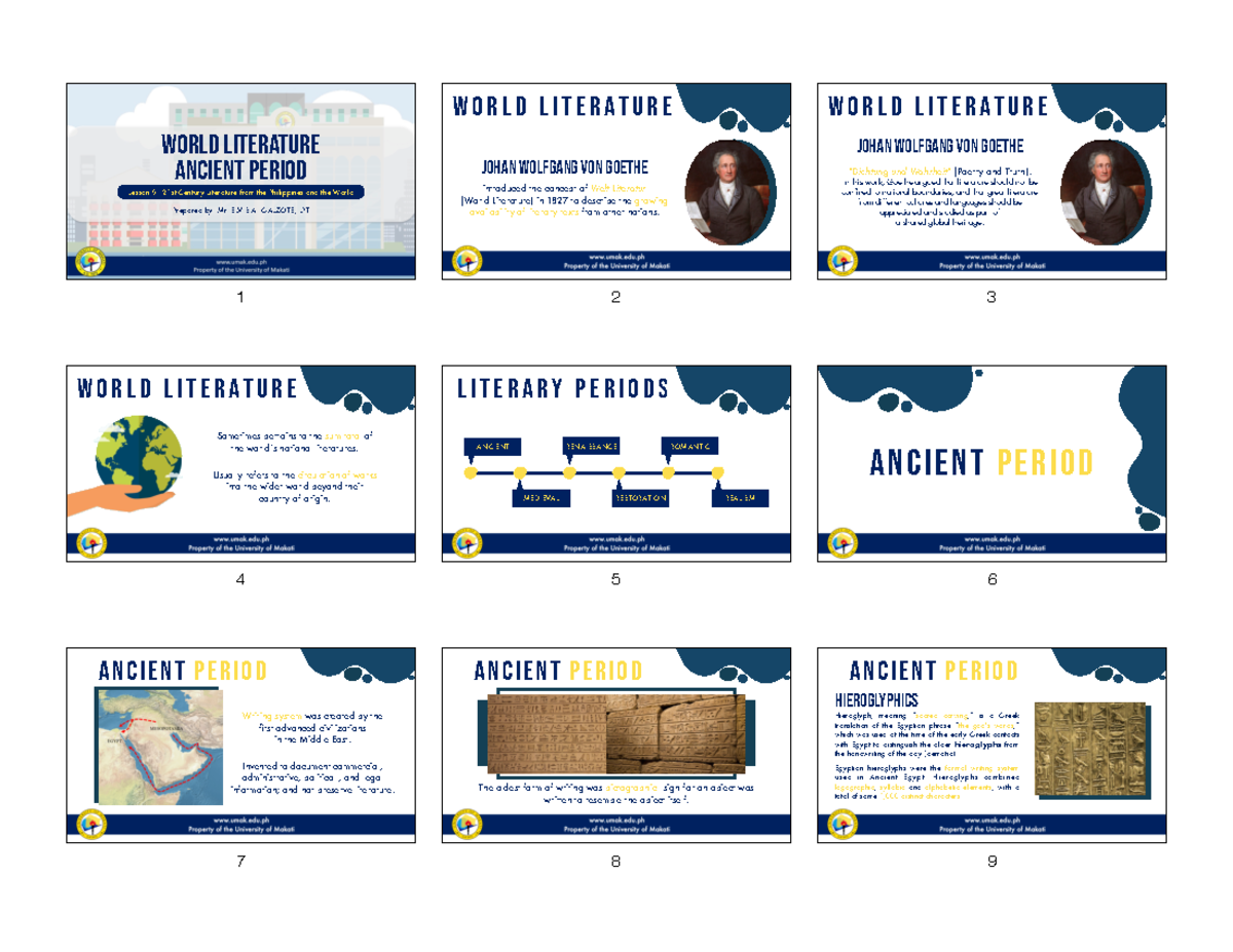 Handout 9a. World Literature Ancient Period - WORLD LITERATURE ANCIENT ...