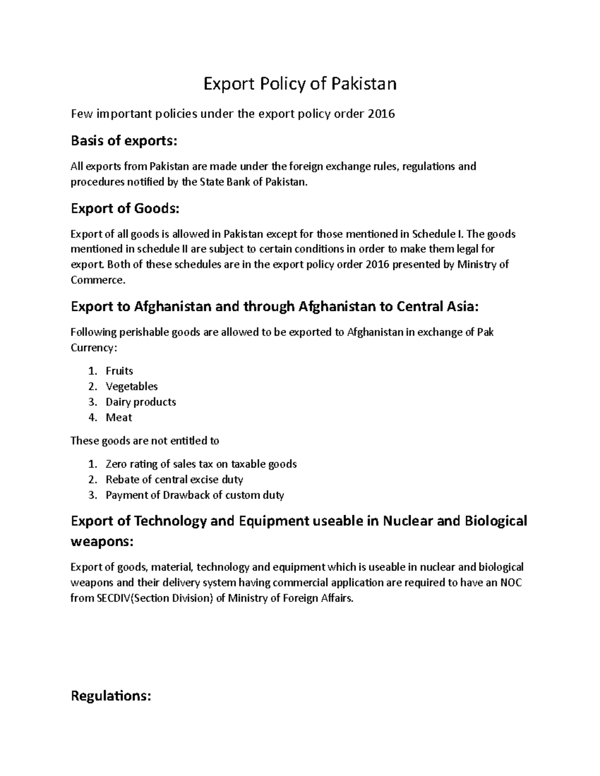 Export Policy of Pakistan - Export of Goods: Export of all goods is ...